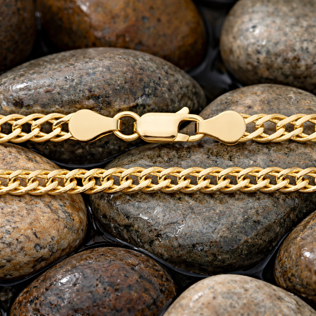 18ct Gold Double Curb Chain on Solid Silver 16" 5mm Wide British Made ...